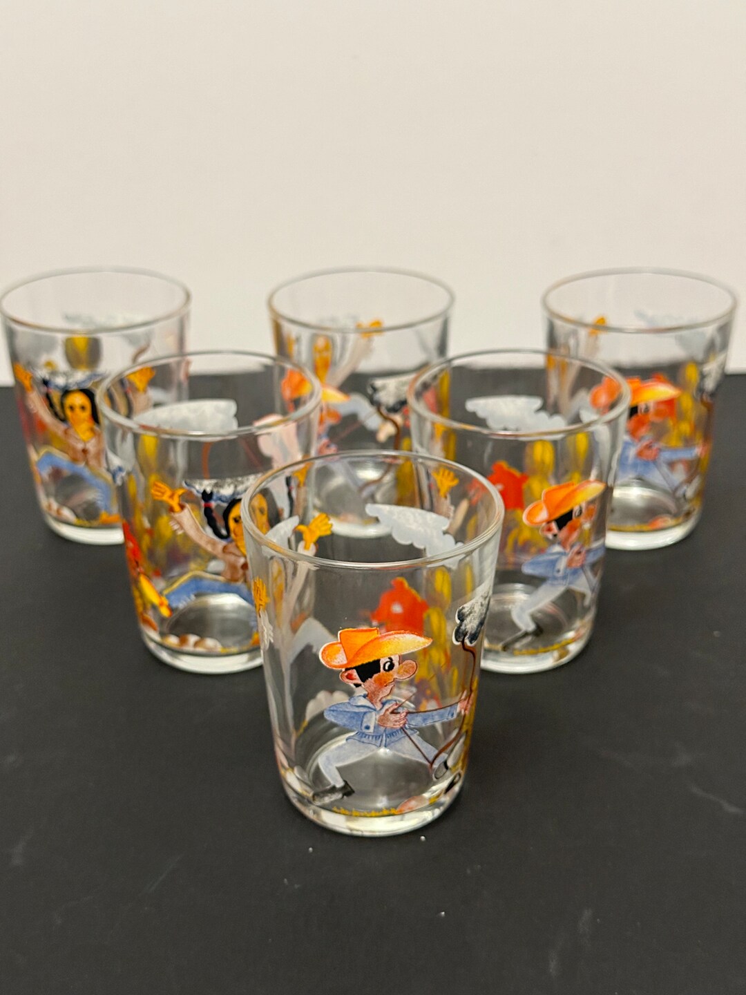 Vintage Cowboys and Native American Drinking Glasses Set of Six ...