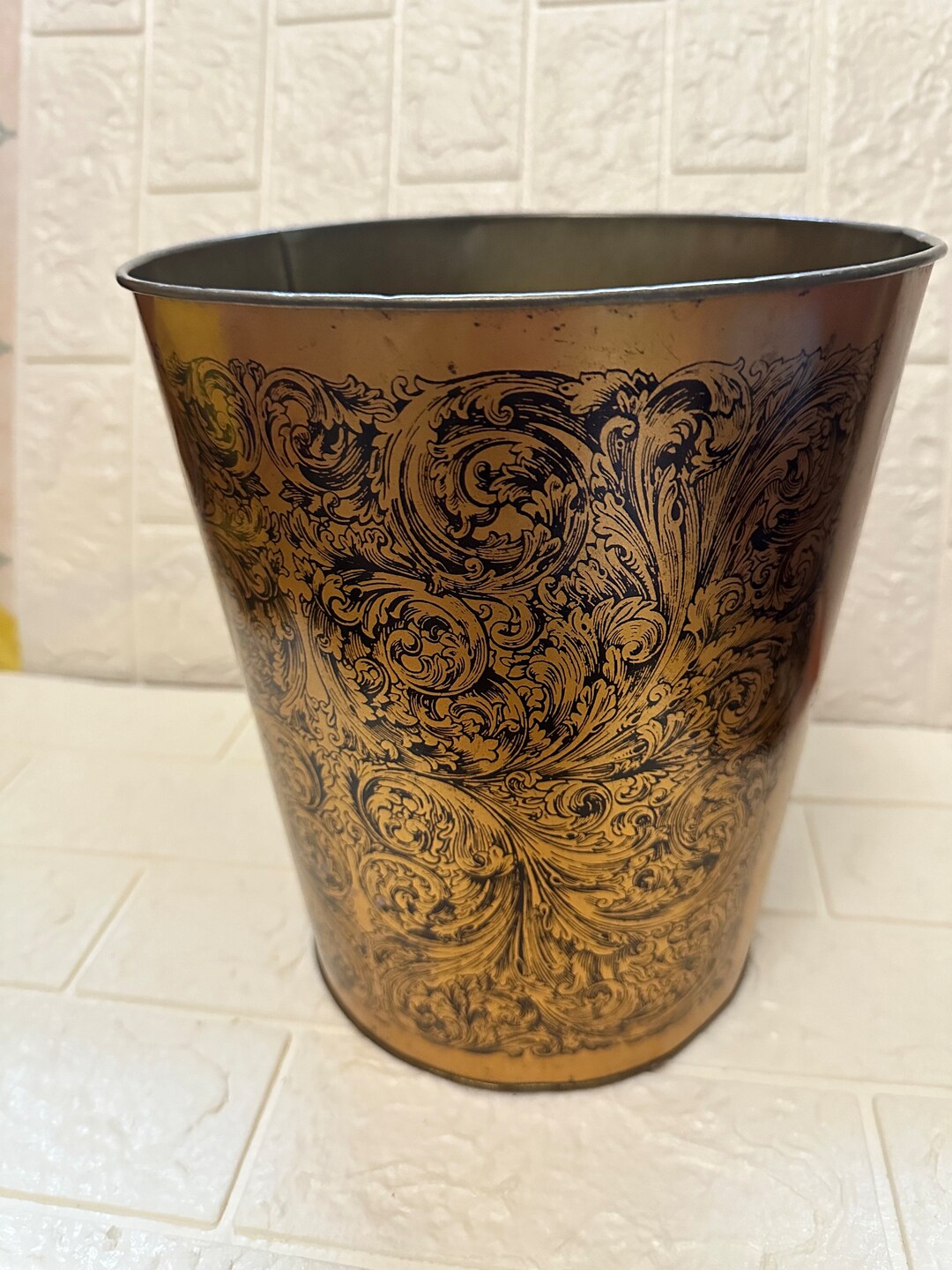 Vintage Gold Acanthus Leaf Rococo Style Tin Waste Paper Bin 70'S Mid ...