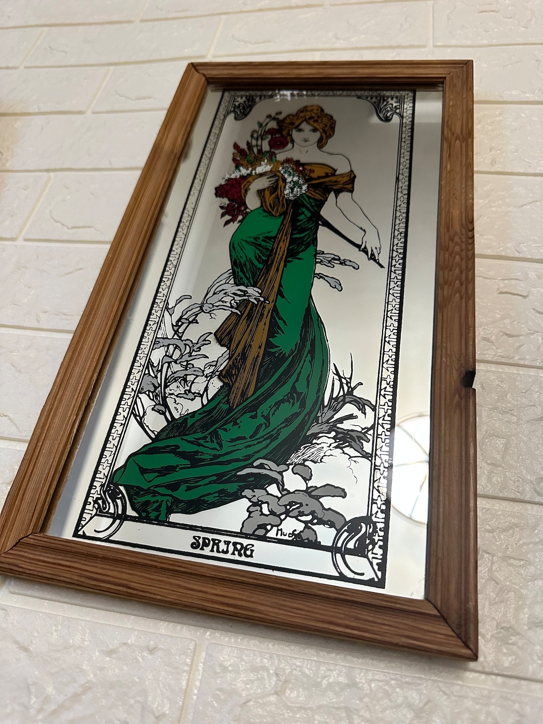 Alphonse Mucha Vintage Mirror spring Seasons Wall Display Art Nouveau ...