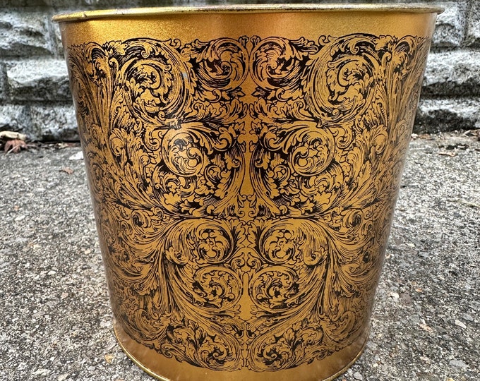 Vintage Gold Acanthus Leaf Rococo Style Tin Waste Paper Bin 70'S Mid ...