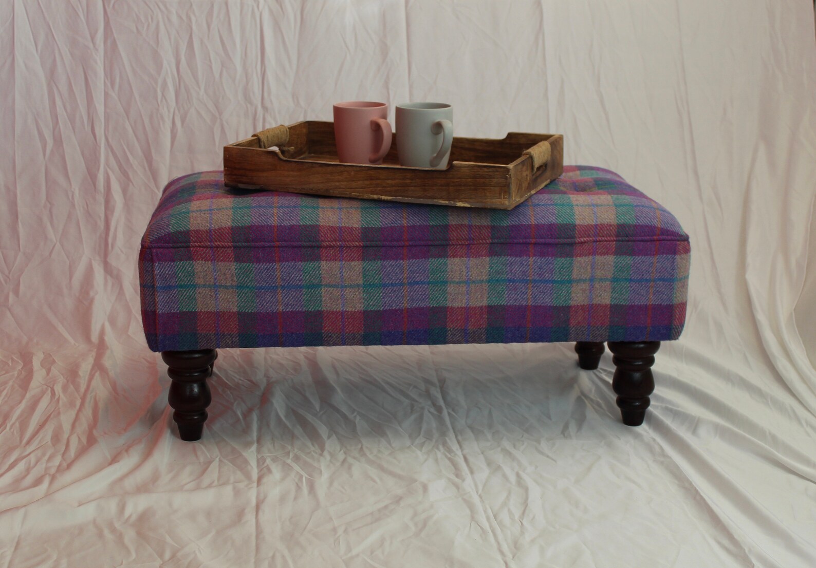 Harris Tweed Pulled Button Footstool Coffee Table Handmade | Etsy