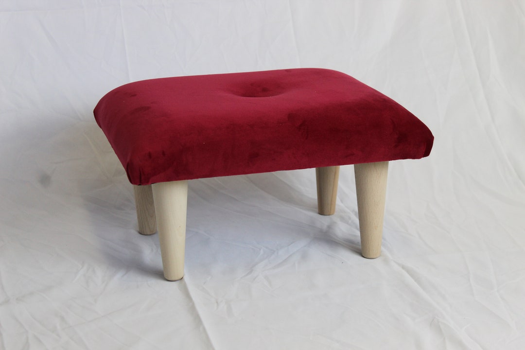 Small Buttoned Footstool Pouffe - Plush Velvet Crimson Red Mini Stool ...