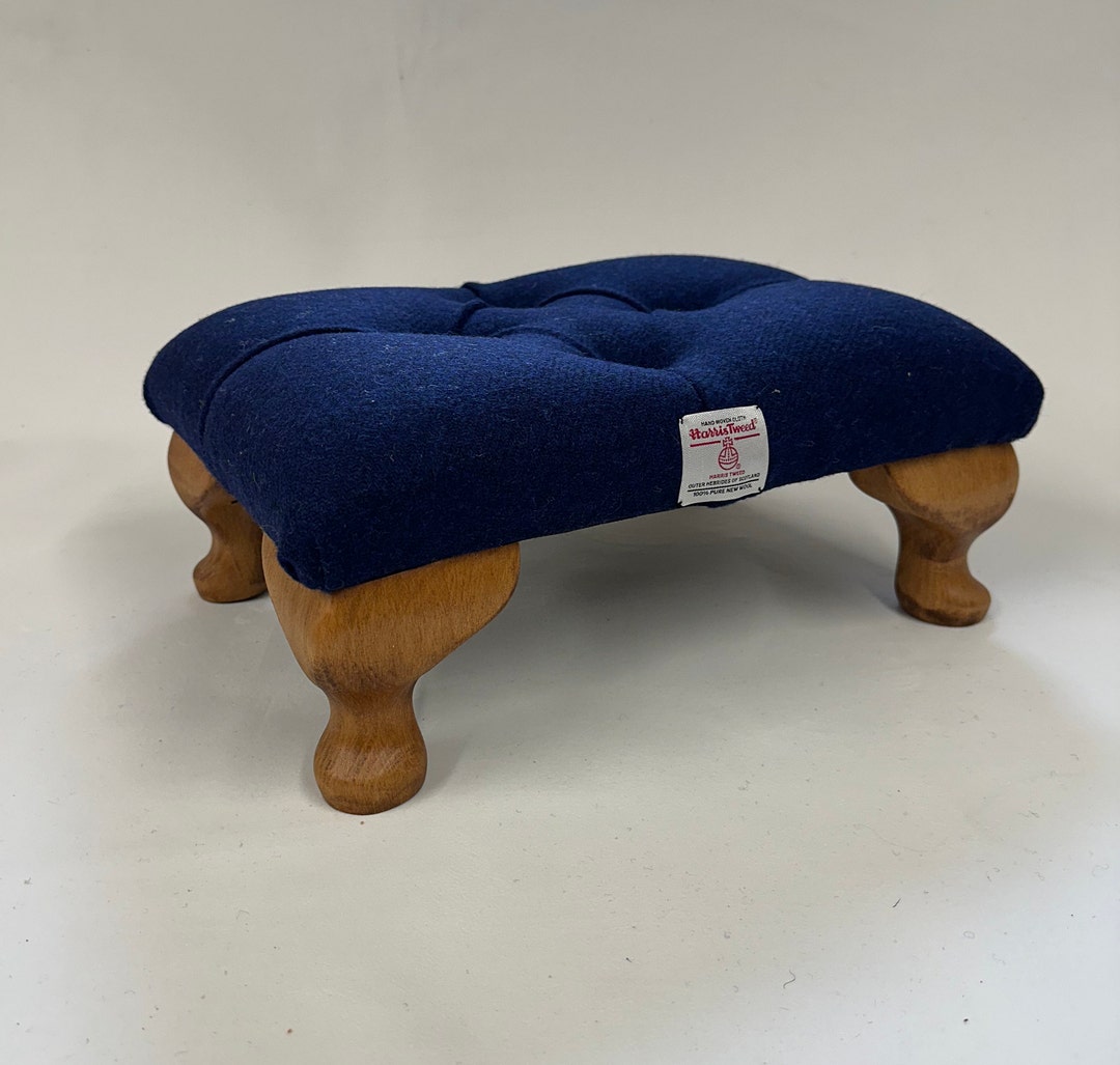 Navy Harris Tweed Queen Anne Stool - Chesterfield Footstool - Under ...