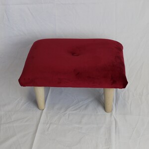 Small Buttoned Footstool Pouffe - Plush Velvet Crimson Red Mini Stool ...