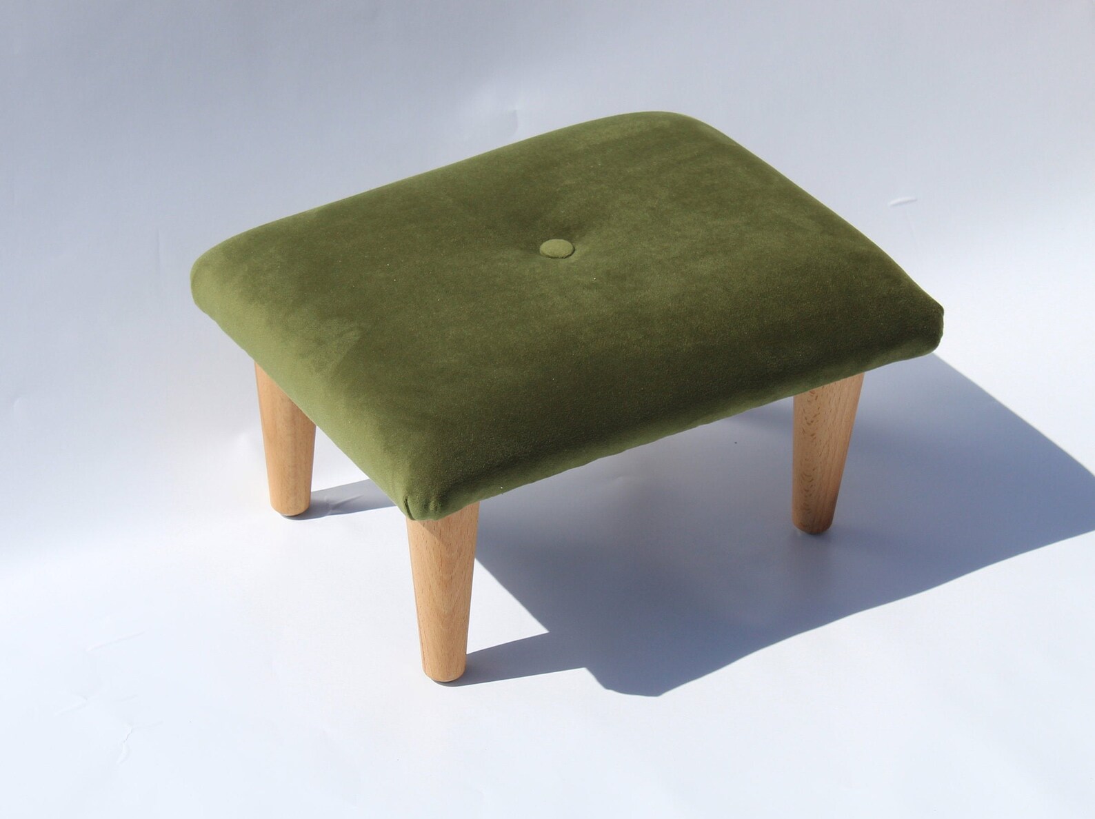 Small Buttoned Footstool Pouffe Warwick Fabrics Plush Velvet Vine Green ...