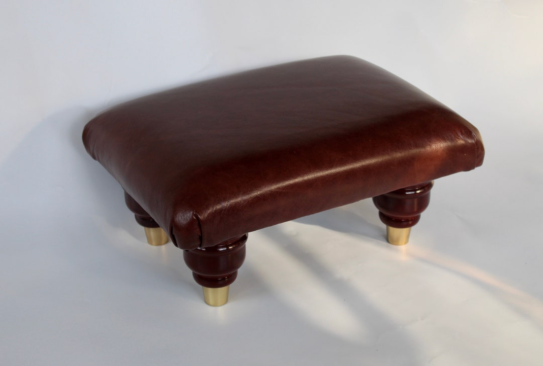 Mini Leather Footstool -hazel Semi Aniline Leather - Small Pouffe ...