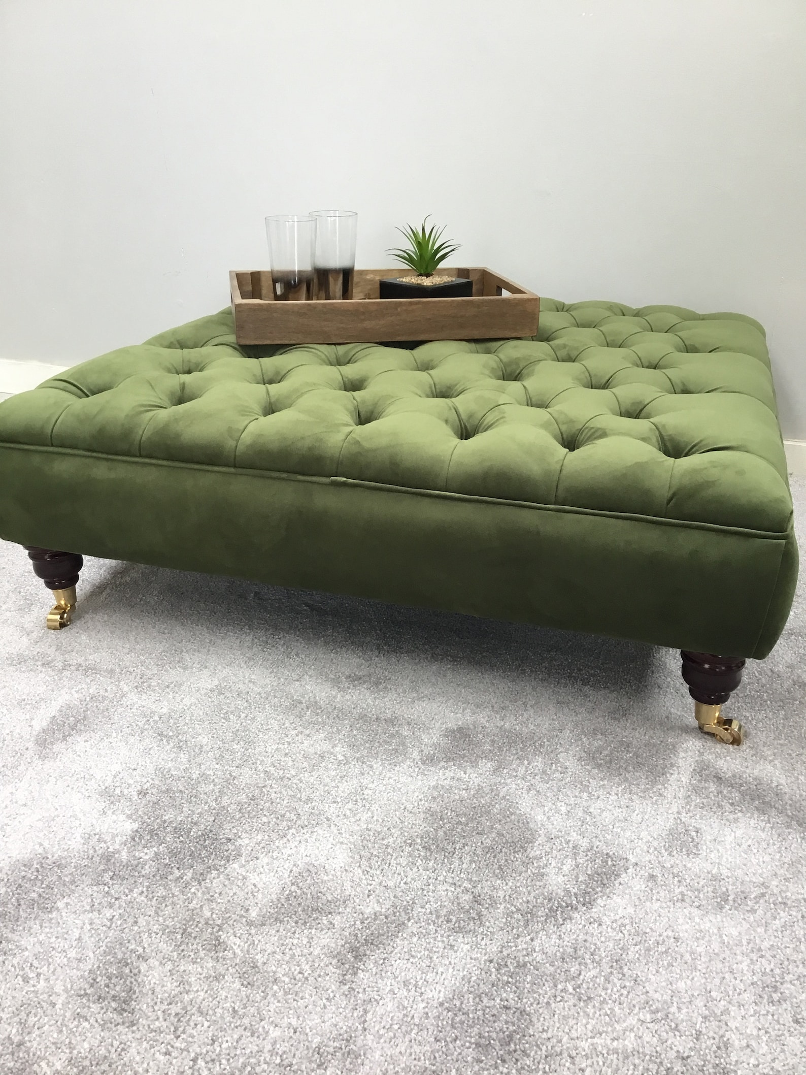 Extra Large Vine Green Footstool Coffee Table Ottoman Bespoke Plush ...