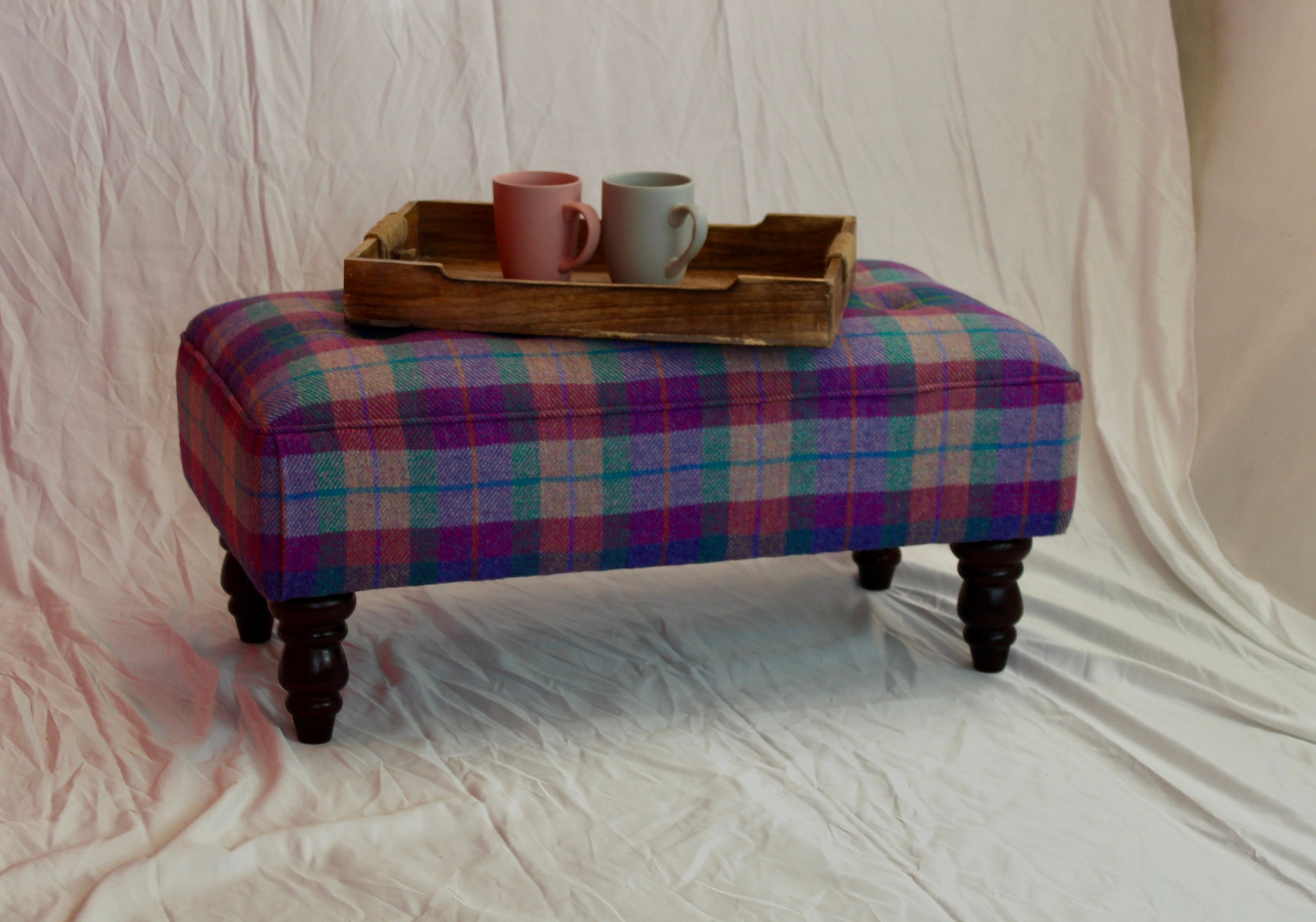 Harris Tweed Pulled Button Footstool Coffee Table Handmade | Etsy