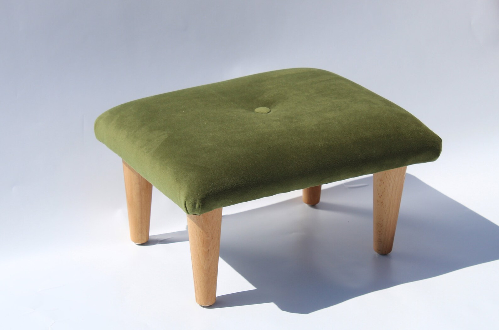 Small Buttoned Footstool Pouffe Warwick Fabrics Plush Velvet Vine Green ...