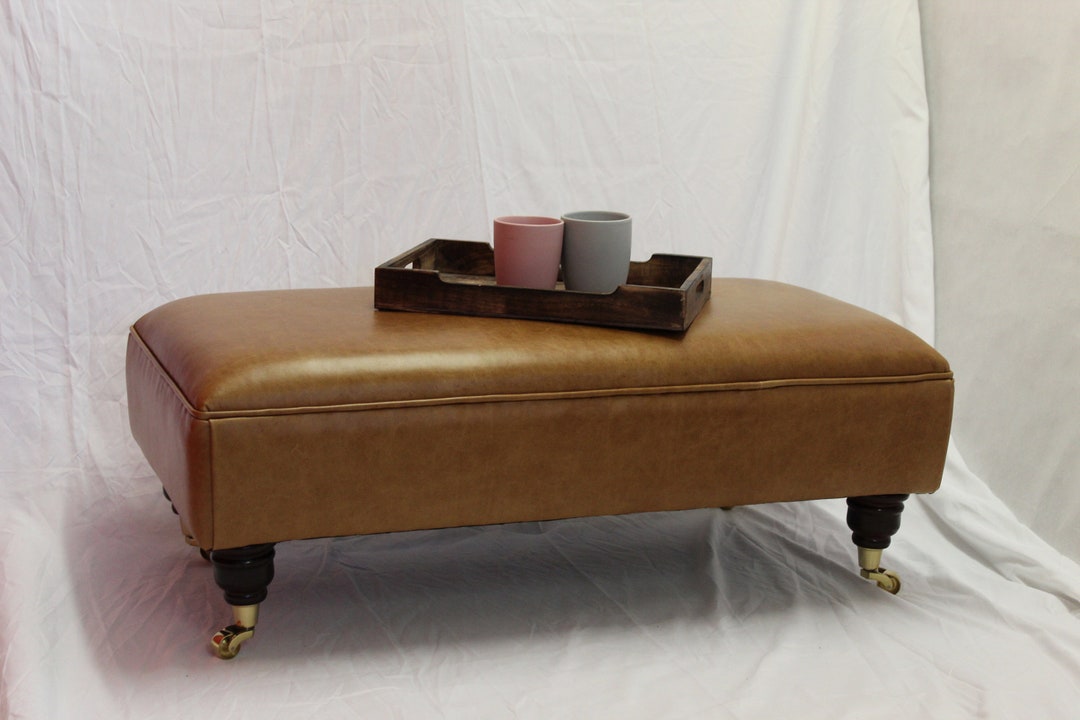 Bespoke Flat Top Footstool Pull up Tan Leather Ottoman Leather Coffee ...