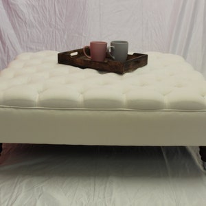 Extra Large Bespoke Deep Buttoned Chesterfield Footstool Cream Linen ...