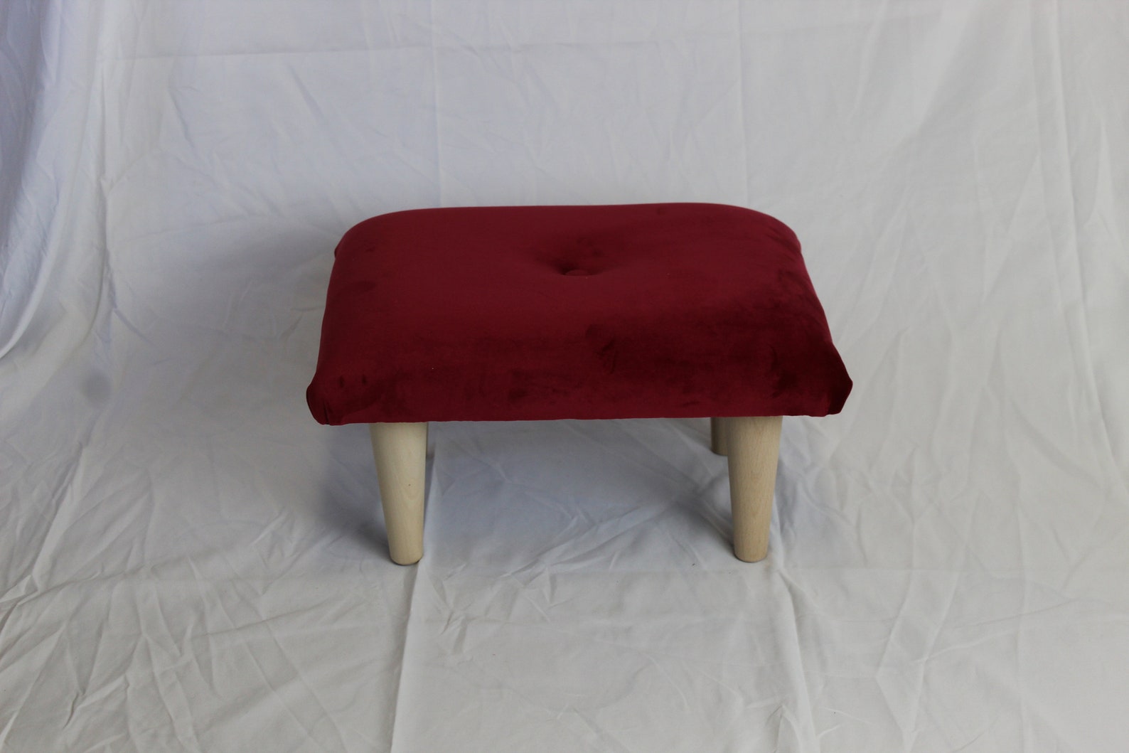 Small Buttoned Footstool Pouffe Plush Velvet Crimson Red | Etsy