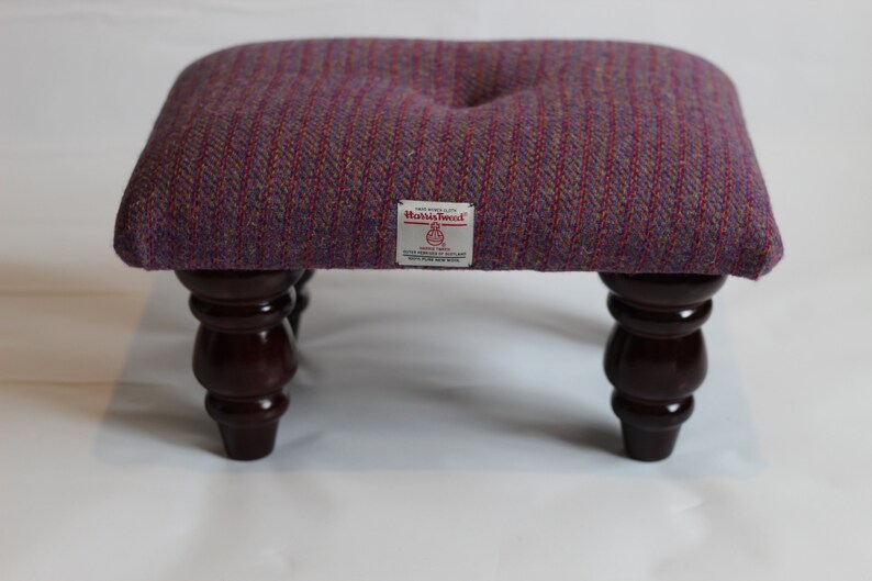 Purple Kaona10 Harris Tweed Stool Small Buttoned Footstool - Etsy
