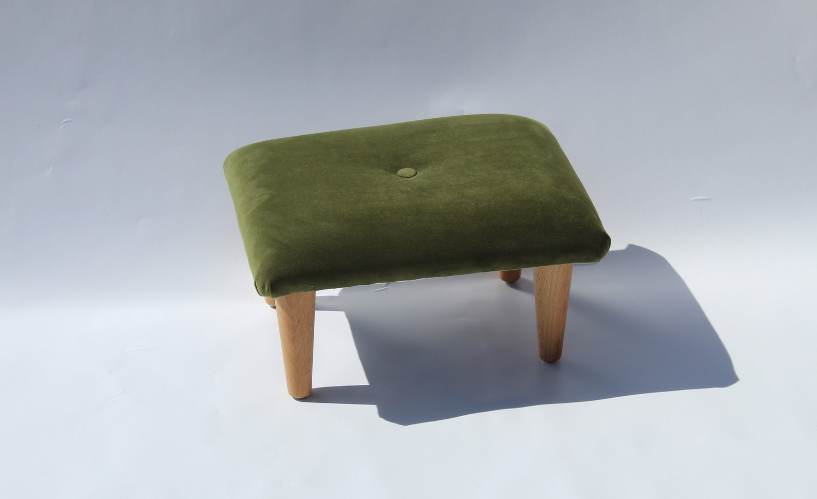 Small Buttoned Footstool Pouffe Warwick Fabrics Plush Velvet Vine Green ...