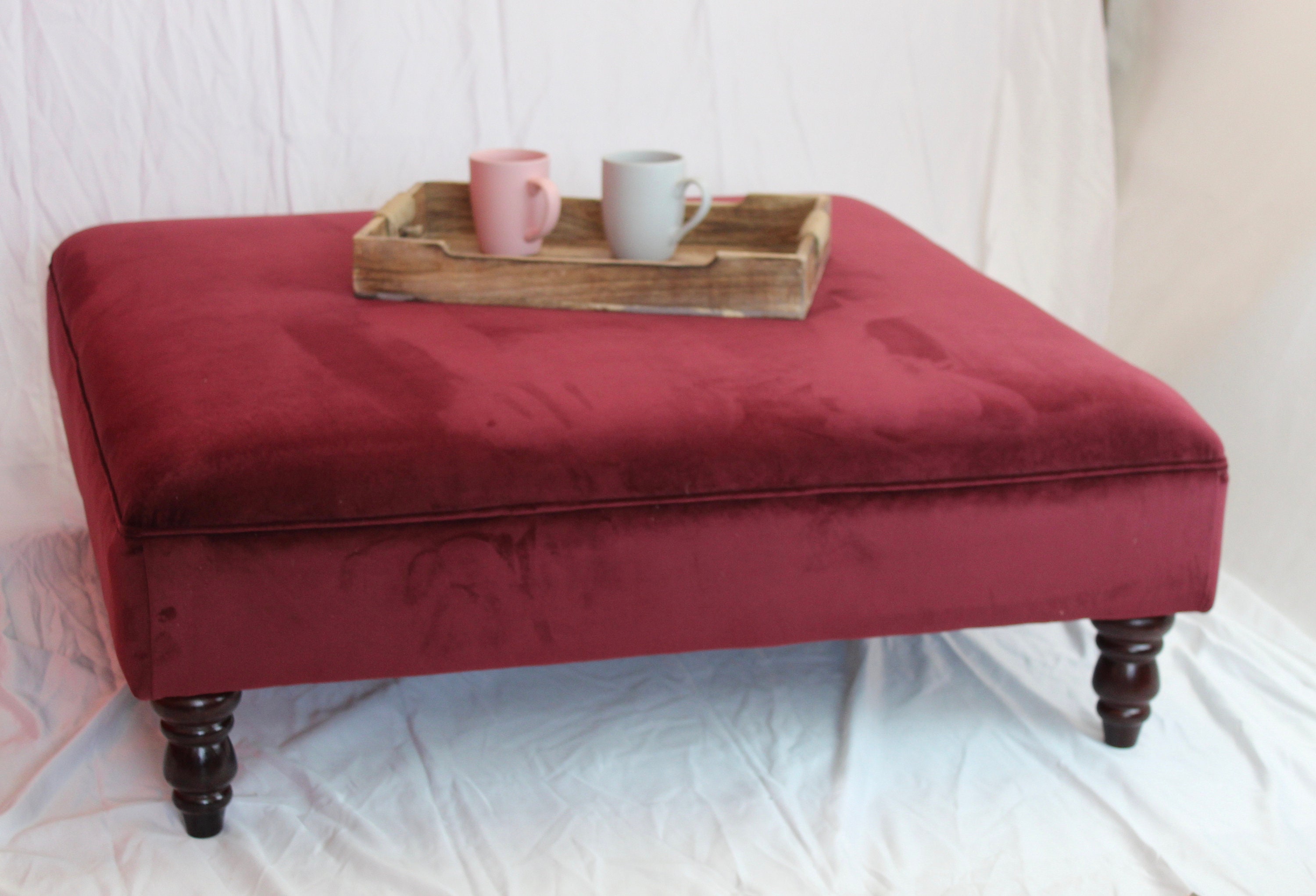 Burgundy Velvet Ottoman Coffee Table Footstool Plush - Etsy