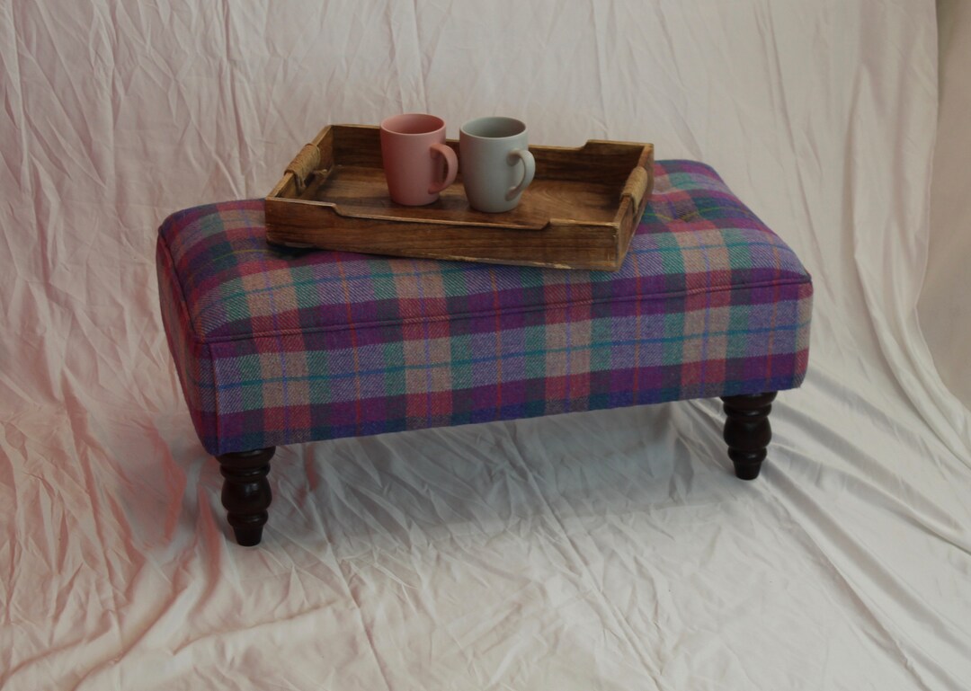 Harris Tweed Pulled Button Footstool Coffee Table Handmade in Tartan ...