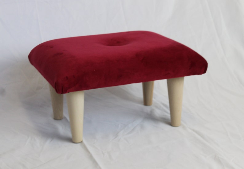 Small Buttoned Footstool Pouffe Plush Velvet Crimson Red - Etsy UK