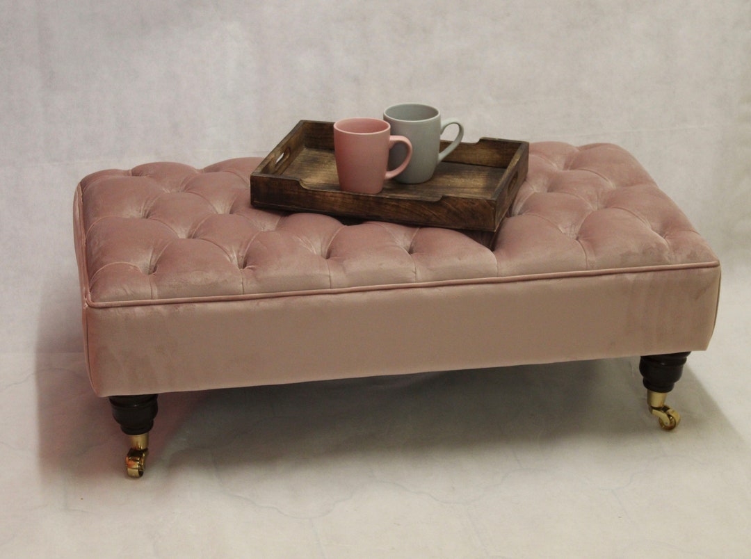 Large Bespoke Blush Pink Footstool - Coffee Table Ottoman - Plush ...