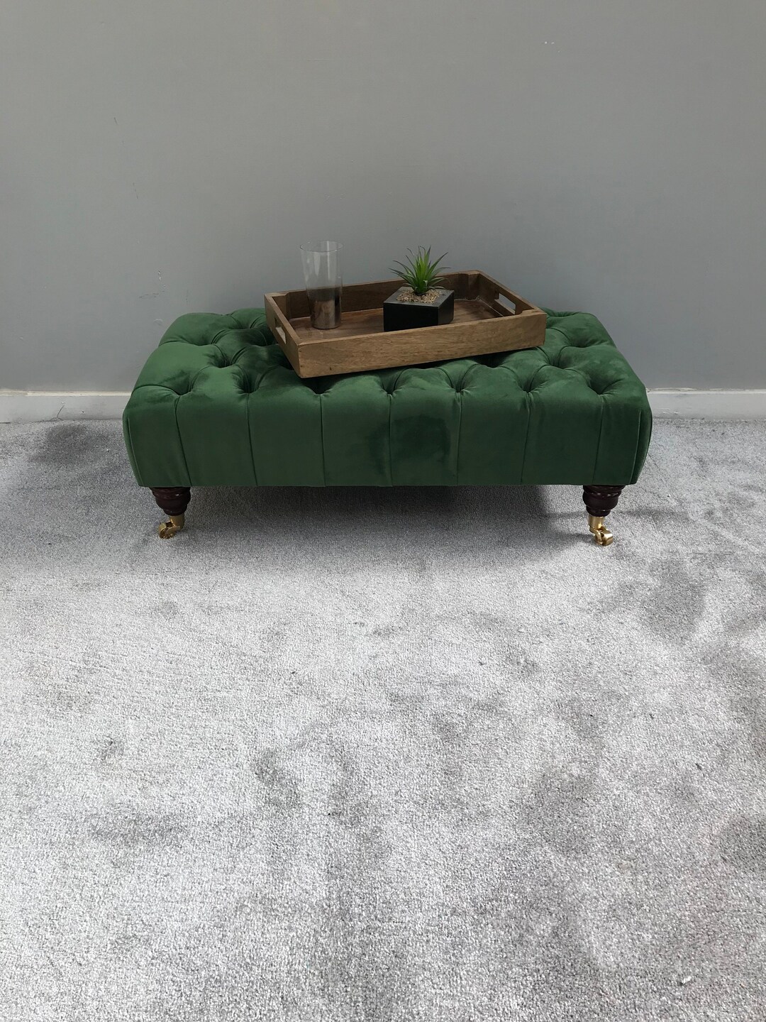Large Pleated Chesterfield Footstool Coffee Table Plush Velvet Warwick ...