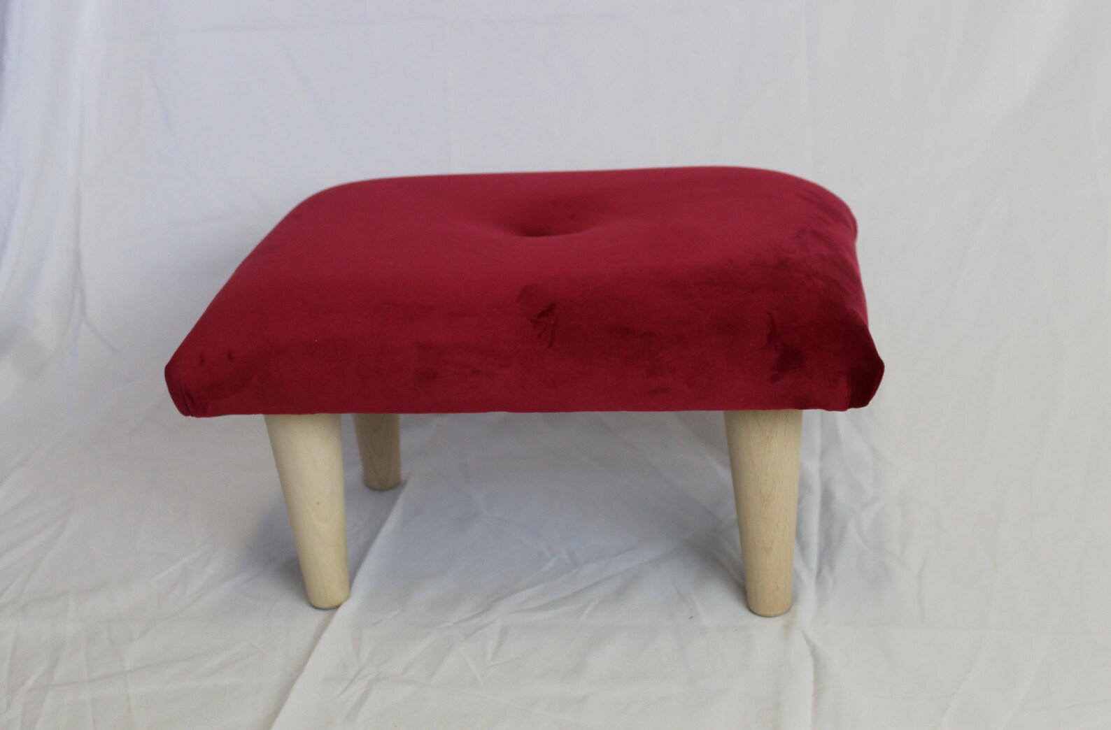 Small Buttoned Footstool Pouffe Plush Velvet Crimson Red | Etsy