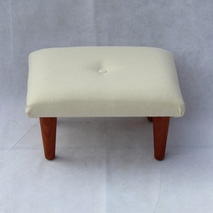 Small Buttoned Footstool Pouffe - Warwick Fabrics Chambray Cashew Stool ...