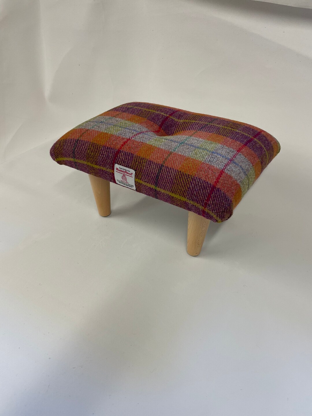 Orange and Purple Tartan Footstool - Harris Tweed - Small Buttoned ...