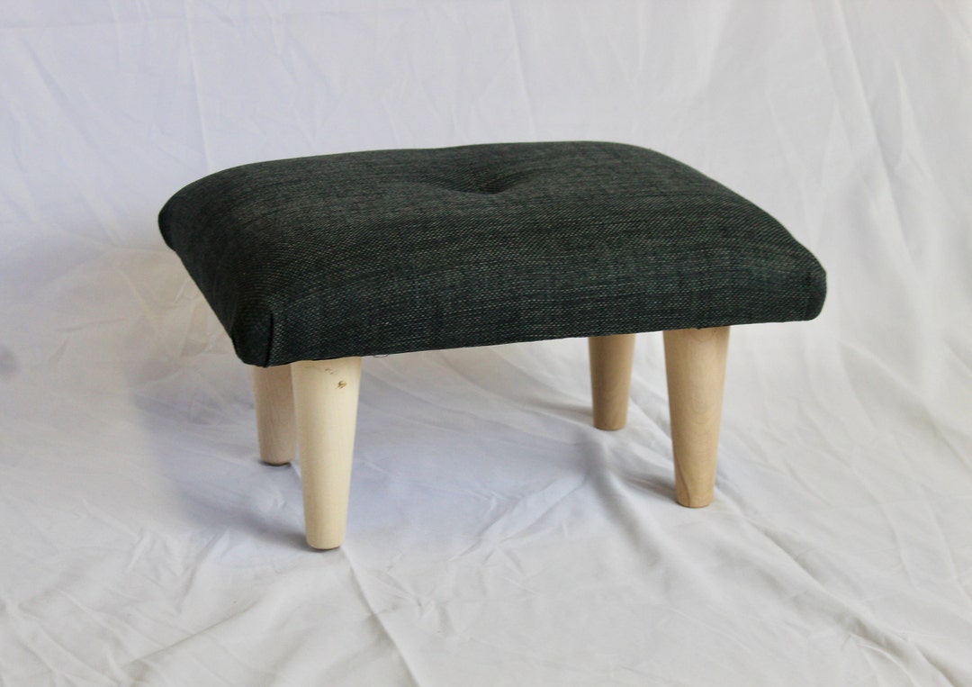 Small Buttoned Footstool Pouffe - Colorado Slate Grey Mini Stool- Foot ...