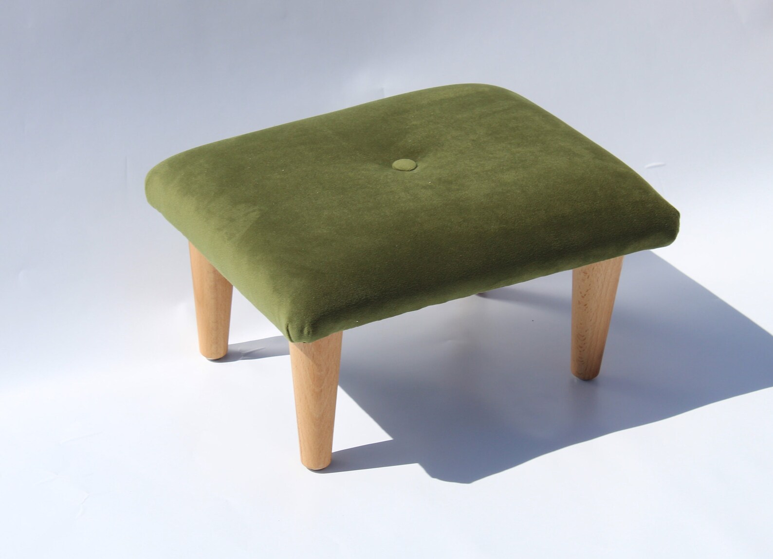 Small Buttoned Footstool Pouffe Warwick Fabrics Plush Velvet Vine Green ...