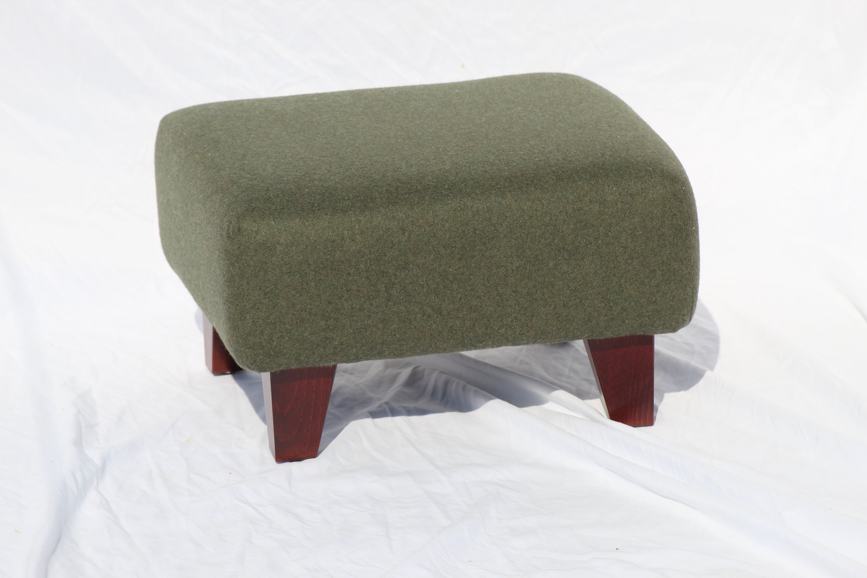 Low Square Footstool Pouffe Amatheon Wool Willow Green Green Ottoman Pouffe Ottoman Foot Rest Velvet Pouffe Etsy