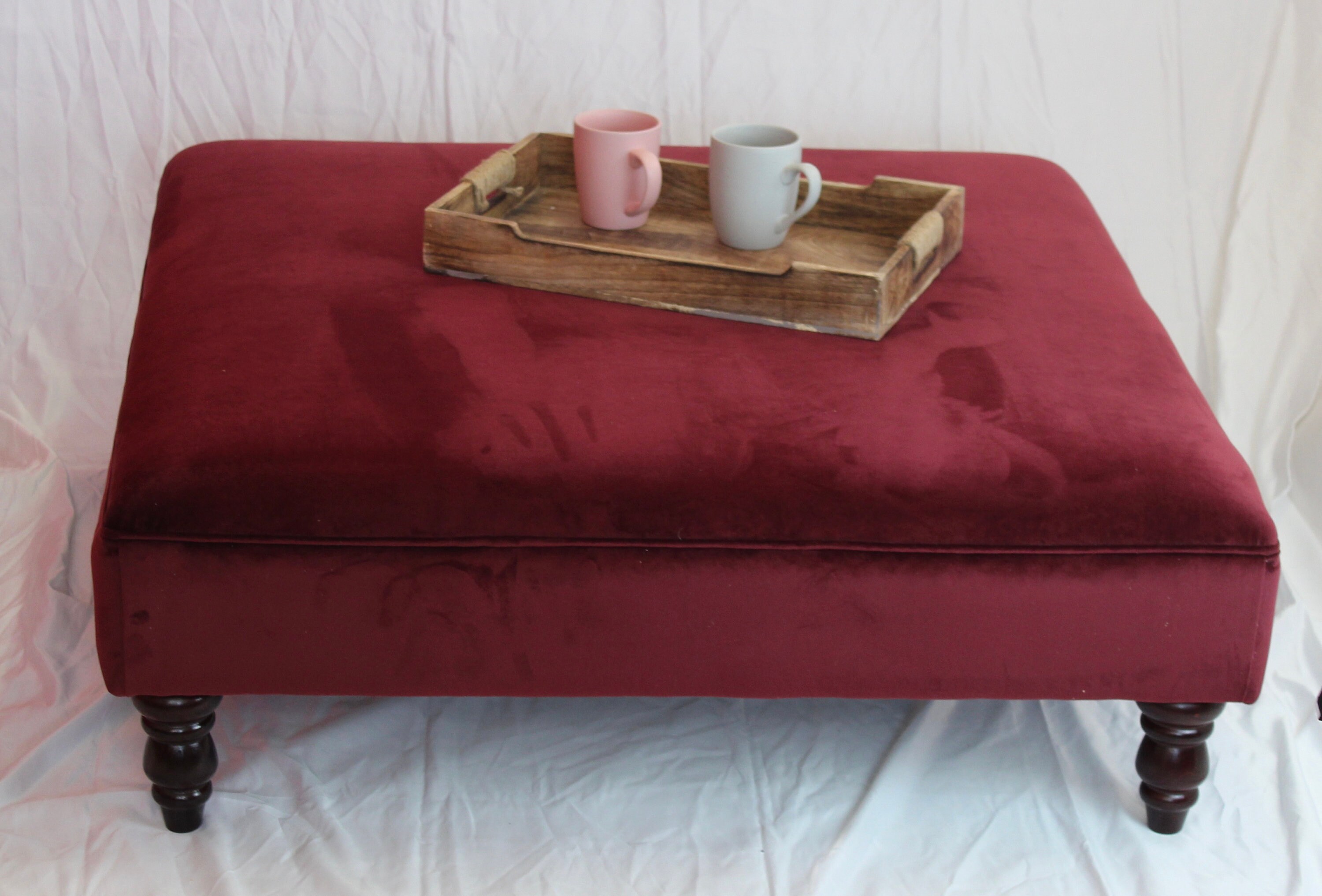 Burgundy Velvet Ottoman Coffee Table Footstool Plush - Etsy