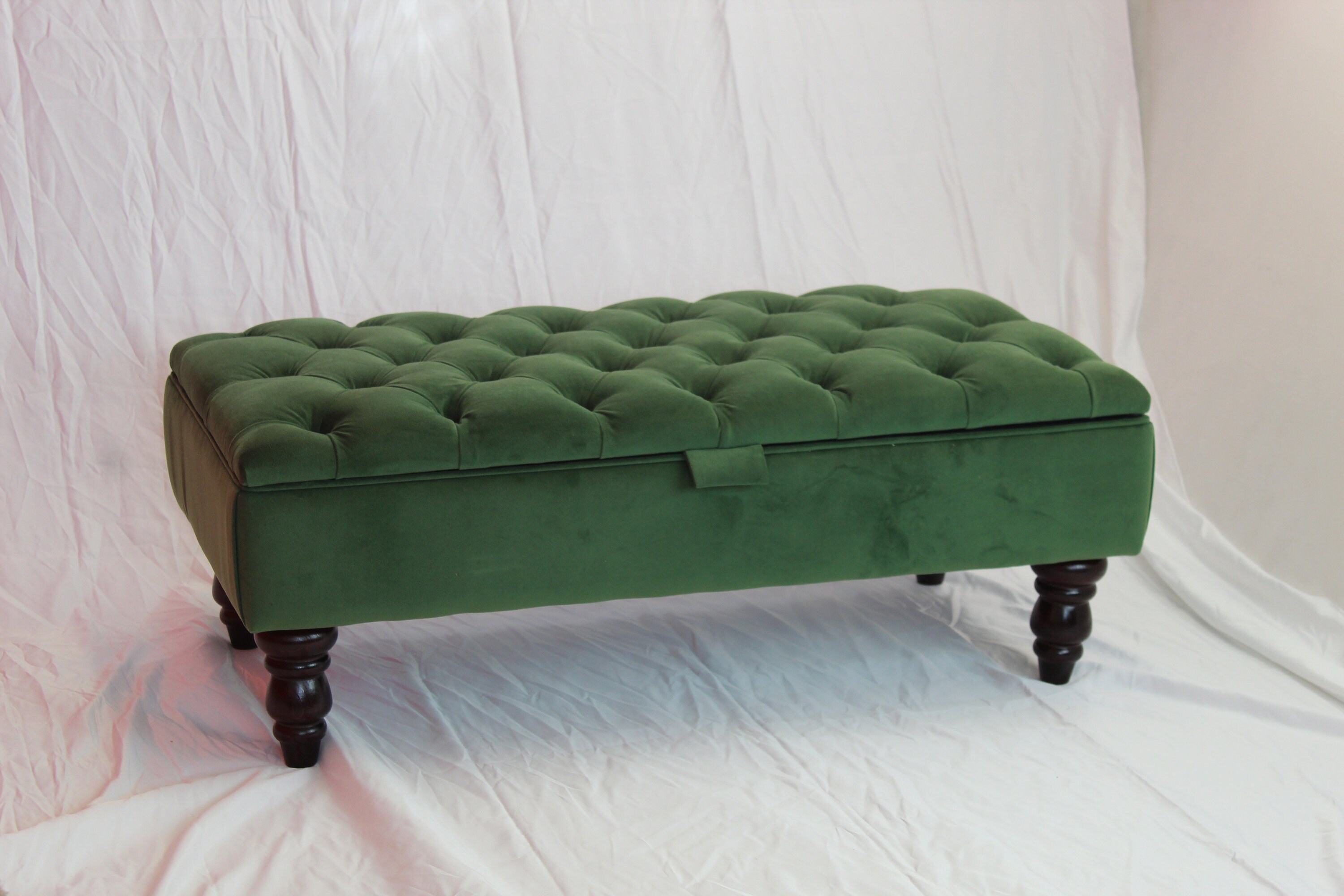 Large Bespoke Ottoman Footstool Coffee Table Plush Velvet Warwick Fabric Vine Green Chesterfield deep Buttoned Stool Etsy
