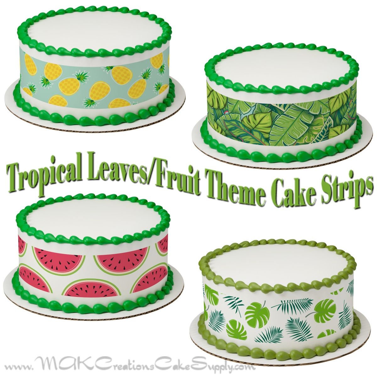 Edible Cake Topper Frosting Strips For Sides Tropical Party Pineapple ...