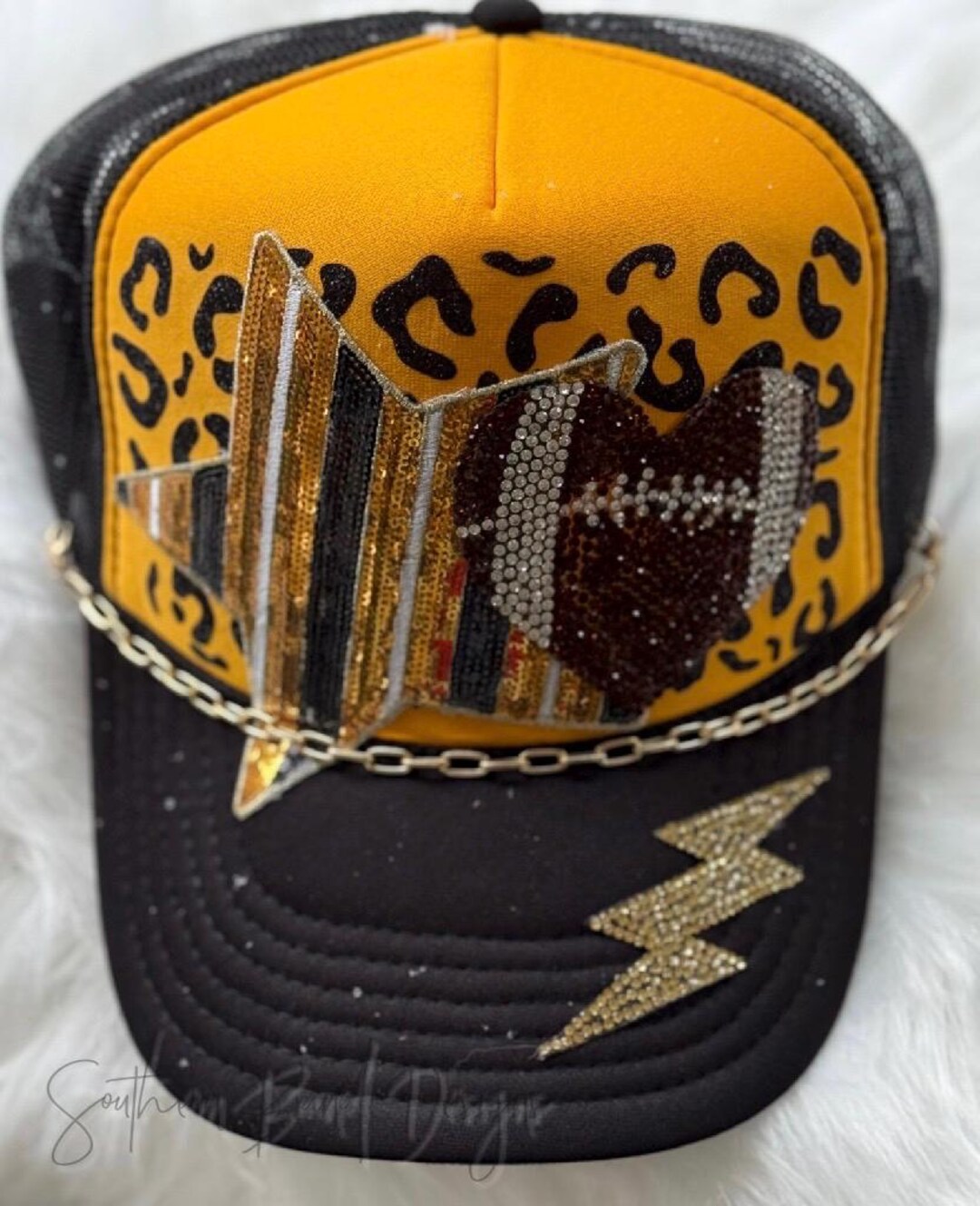 Black & Gold Football Team Trucker Patch Hat With Heart Print / Trucker ...