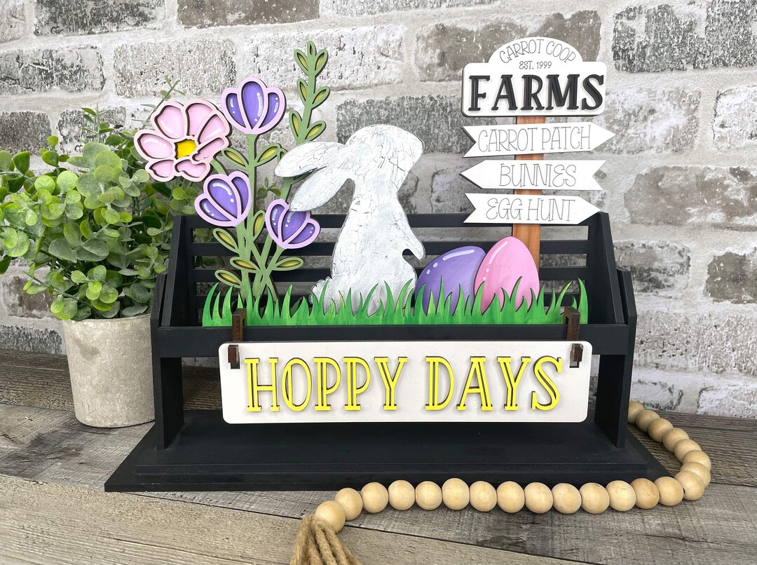 Hoppy Days Easter Interchangeable Wagon or Raised Shelf Decor, Farmhouse Decor, Easter Bunny - Etsy
