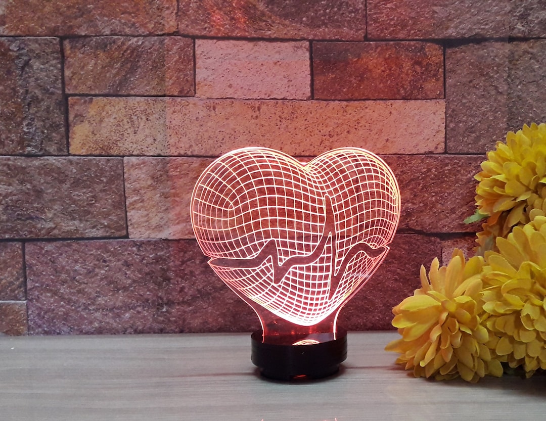Heart Line Svg, 3D Illusion Acrylic Lamp Vector,3d Night Lamp Vector File for Cnc and Laser ...