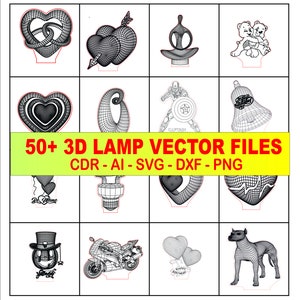 3D Illusion Acrylic Lamp Vector 50+ Bundle ,3D Night Lamp Vector File for Cnc and Laser ...