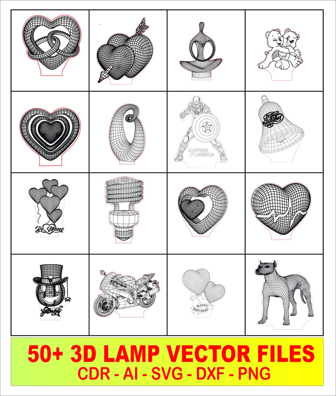 3D Illusion Acrylic Lamp Vector 50 Bundle 3D Night Lamp - Etsy
