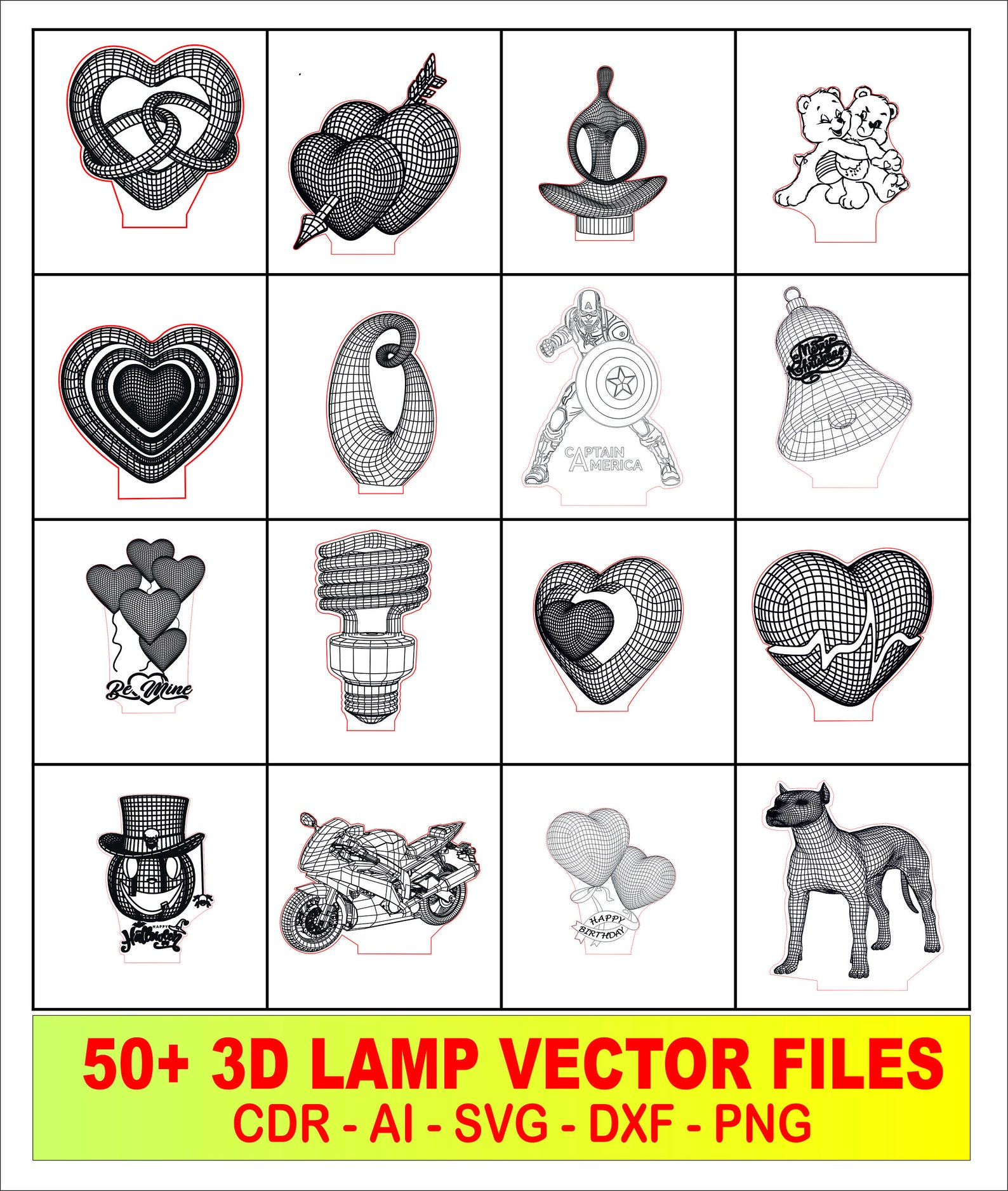 3D Illusion Acrylic Lamp Vector 50+ Bundle ,3D Night Lamp Vector File ...