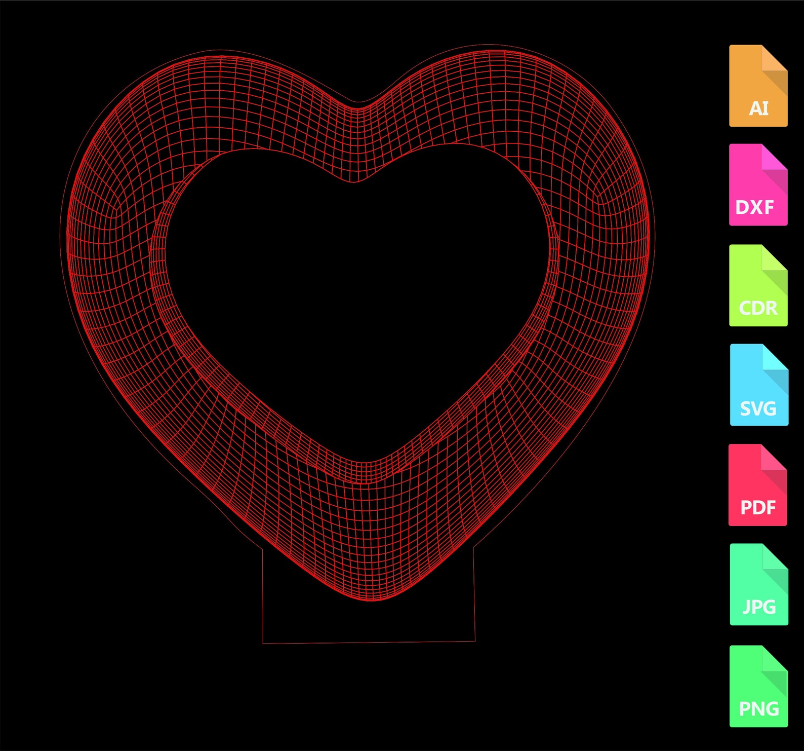 Hollow Heart Svg ,3D Illusion Acrylic Lamp Vector,3d Night Lamp Vector ...