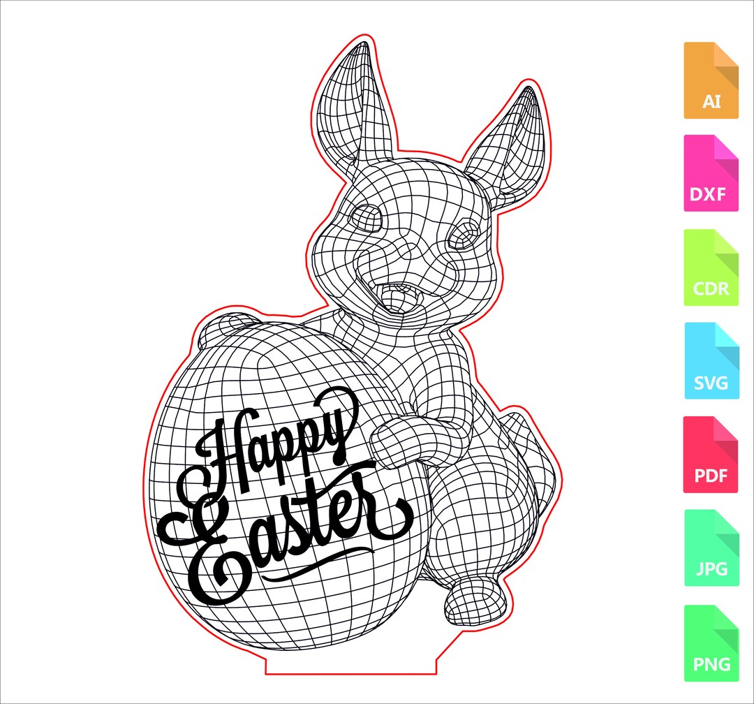 Easter Bunny Svg ,3D Illusion Acrylic Lamp Vector,3d Night Lamp Vector ...