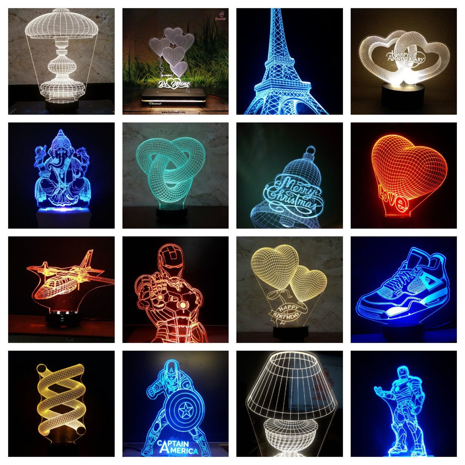3D Illusion Acrylic Lamp Vector 50+ Bundle ,3D Night Lamp Vector File for Cnc and Laser ...