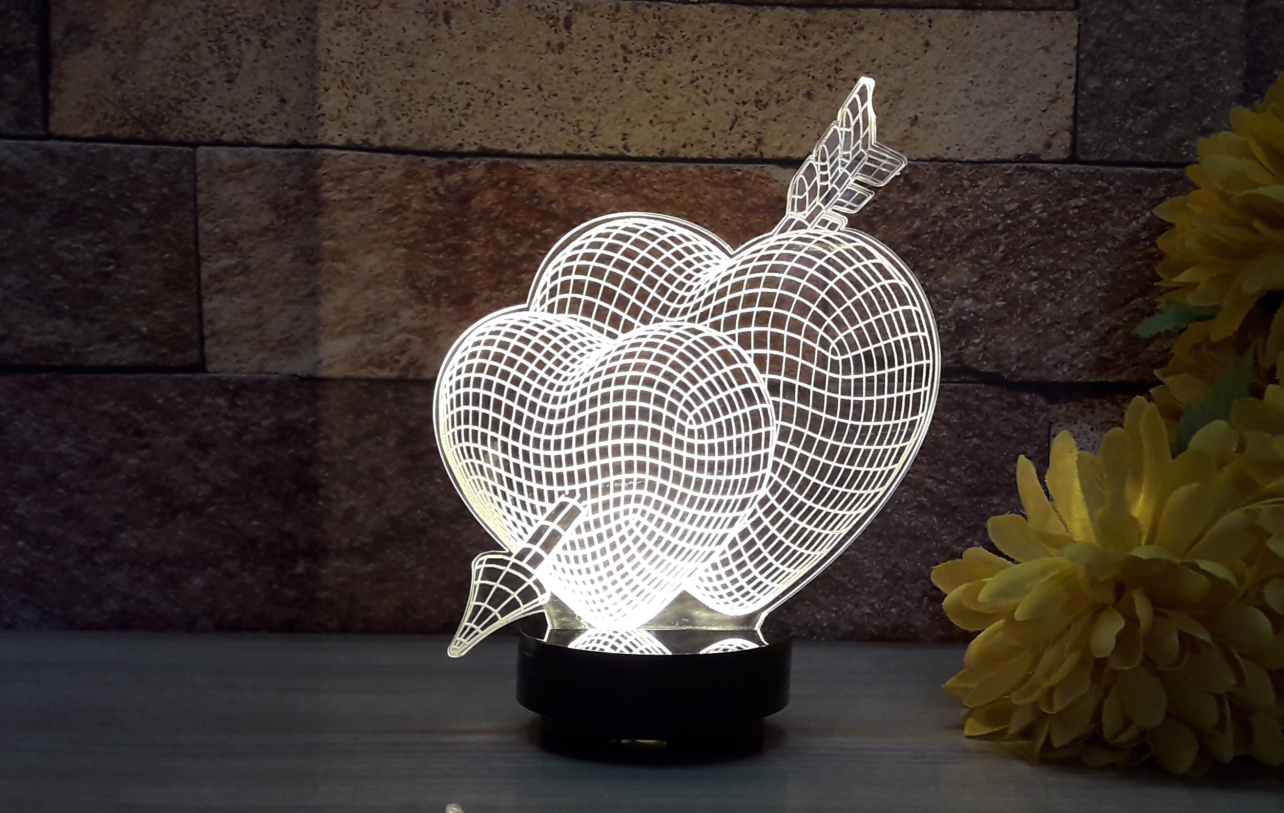 Double Heart Arrow Svg, 3D Illusion Acrylic Lamp Vector,3d Night Lamp ...