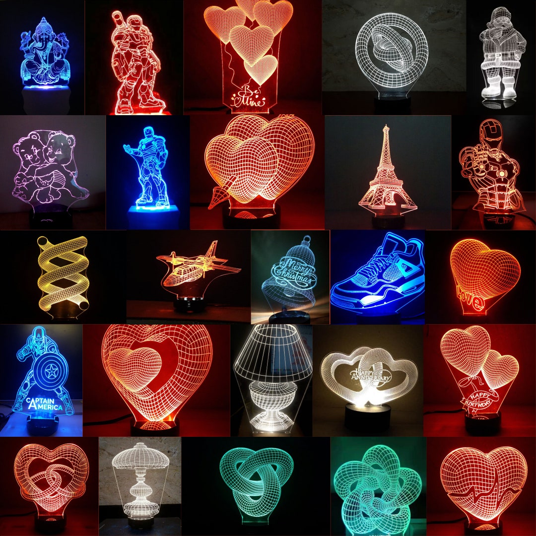 3D Illusion Acrylic Lamp Vector 50+ Bundle ,3D Night Lamp Vector File ...