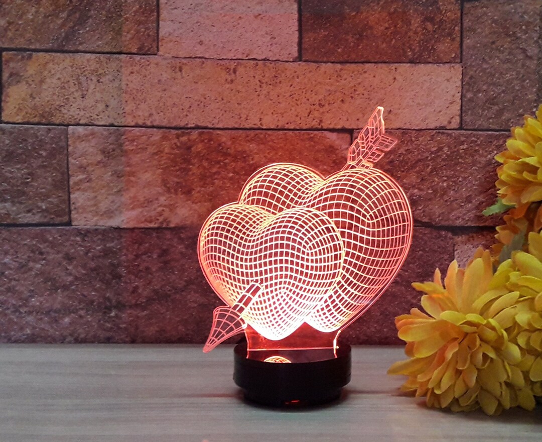 Double Heart Arrow Svg, 3D Illusion Acrylic Lamp Vector,3d Night Lamp ...
