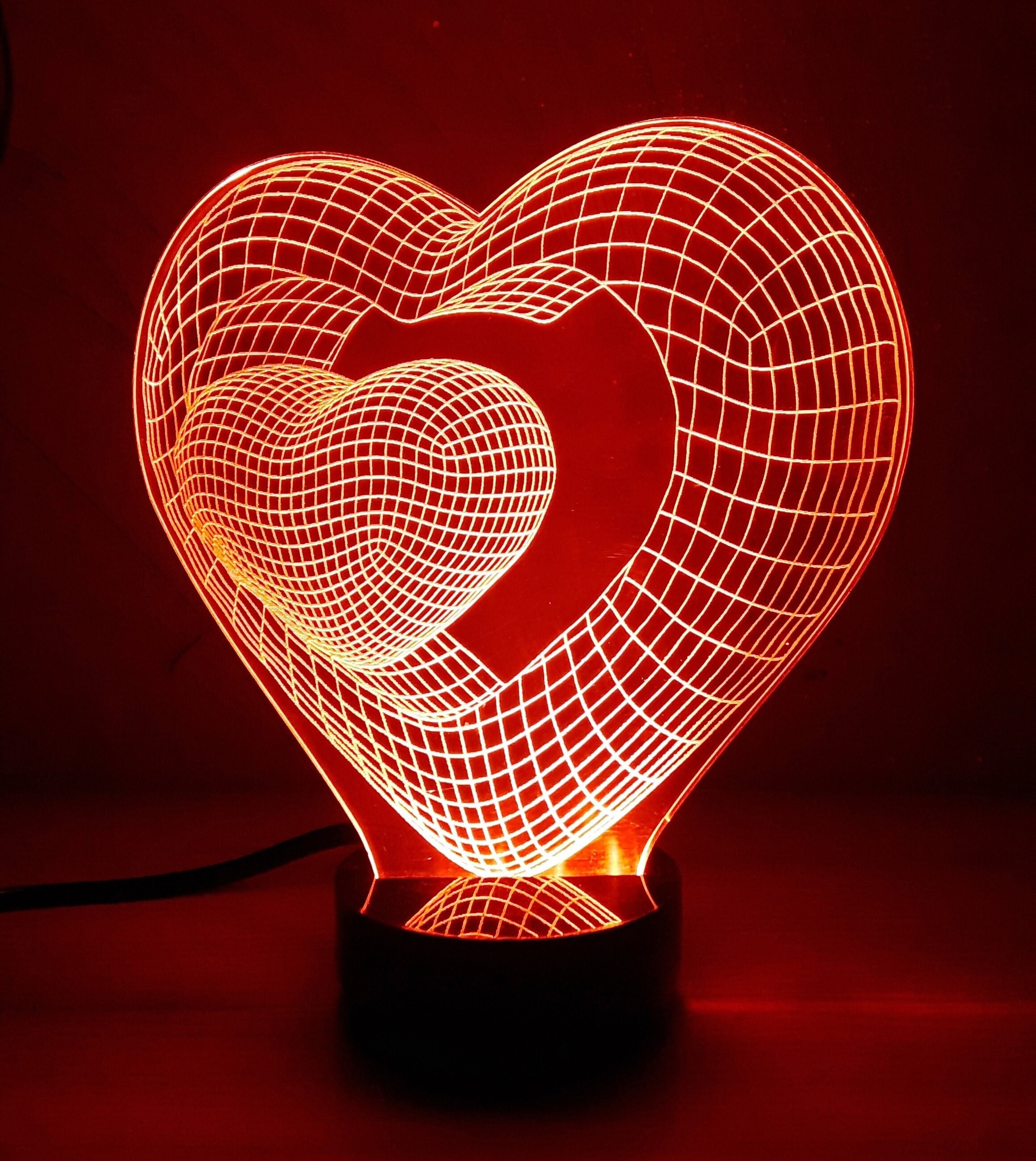 Double Heart Svg 3D Illusion Acrylic Lamp Vector3d Night - Etsy