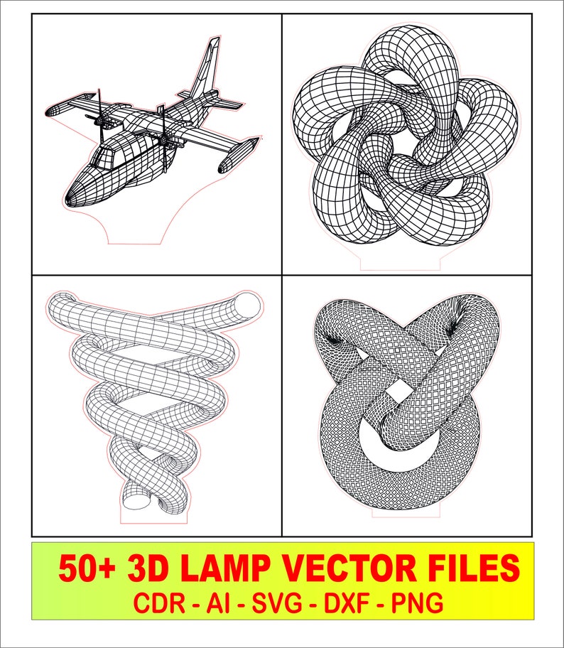 3D Illusion Acrylic Lamp Vector 50 Bundle ,3D Night Lamp Vector File for Cnc and Laser Engraving ...