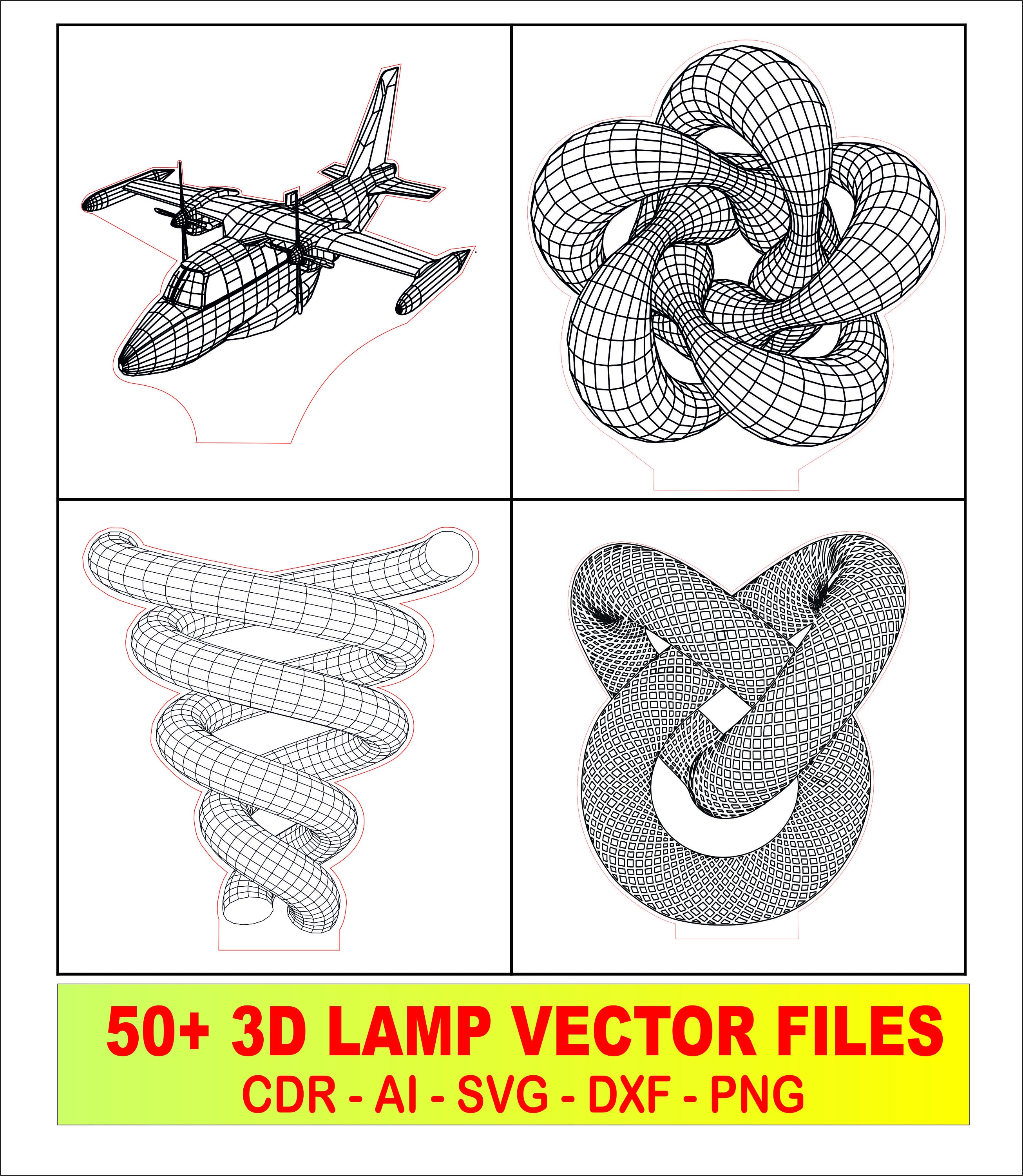 3D Illusion Acrylic Lamp Vector 50 Bundle ,3D Night Lamp Vector File ...