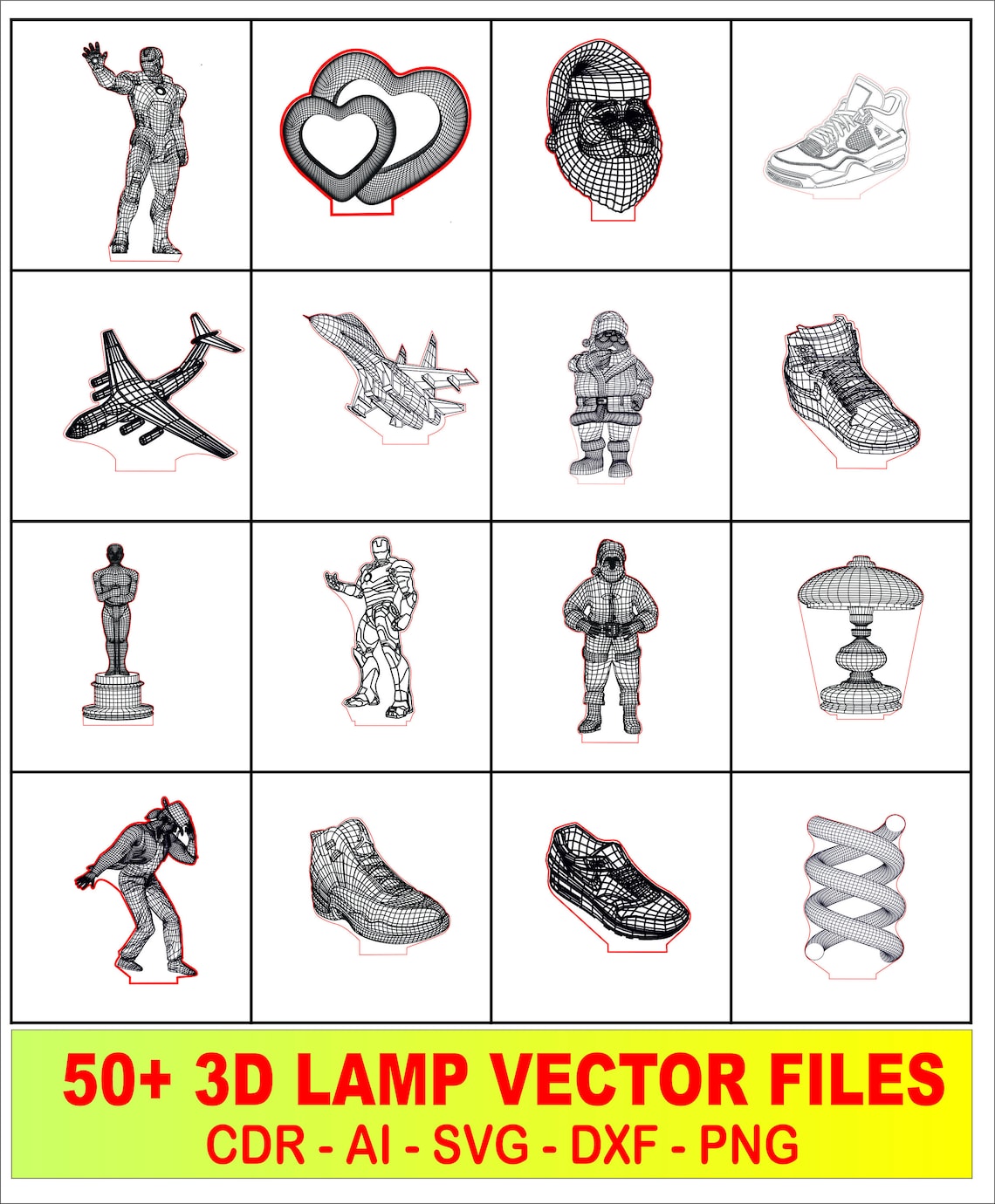 3D Illusion Acrylic Lamp Vector 50 Bundle 3D Night Lamp - Etsy