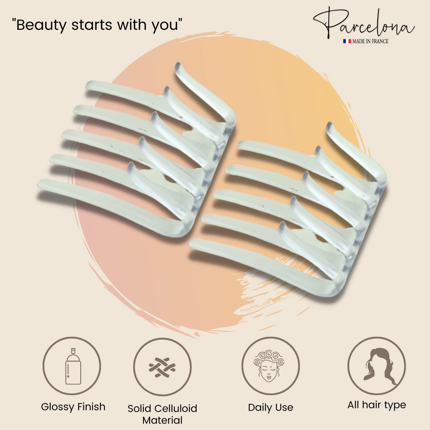 Parcelona French Crab Interlocking Medium Celluloid Hair Side Comb for ...