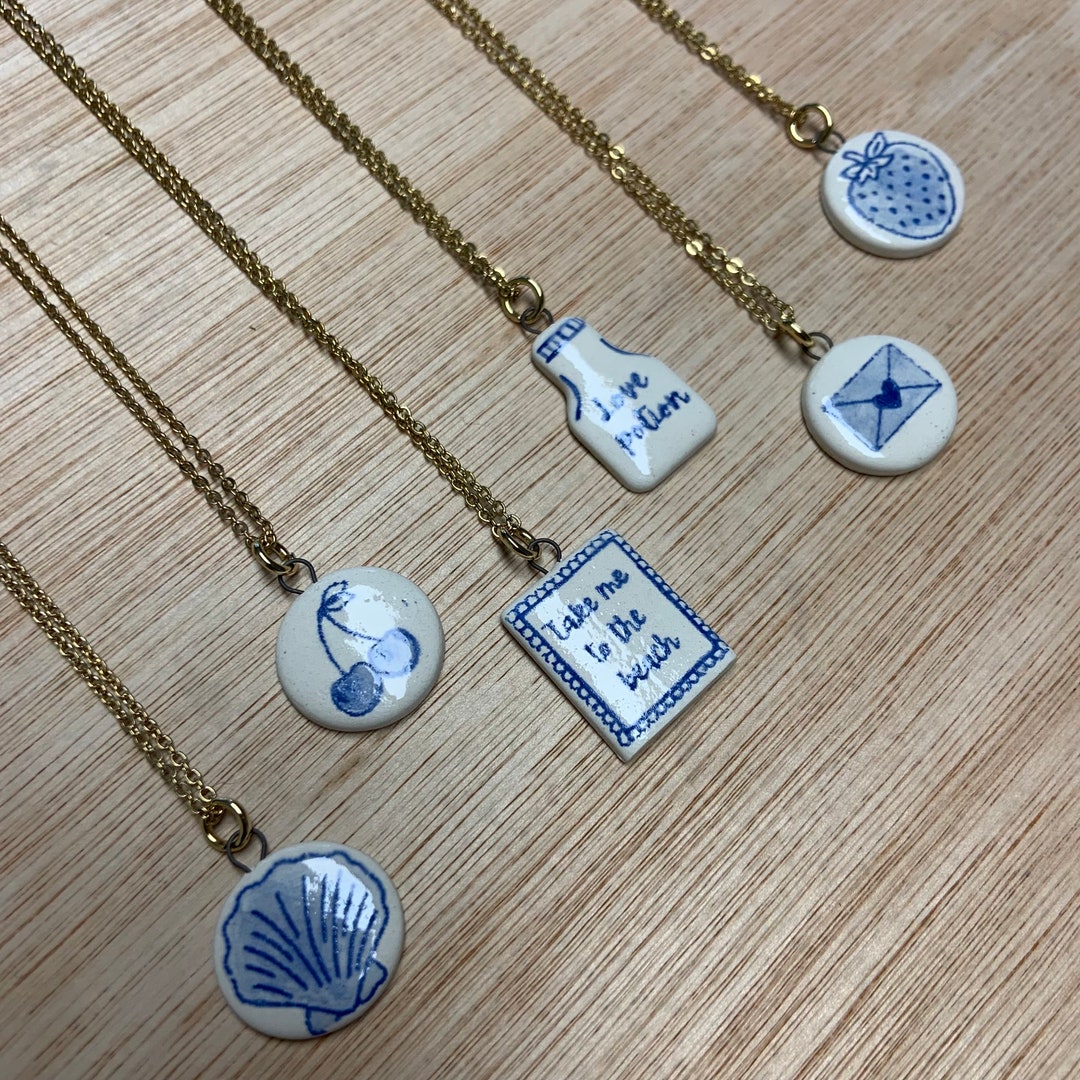 Tiny Clay Charm Necklace, Ceramic Charms, Handmade and Hand Painted ...